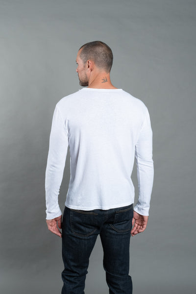 Men's Wallace Raw Neck Cotton Linen Long Sleeve Crew Tee – Mika Jaymes