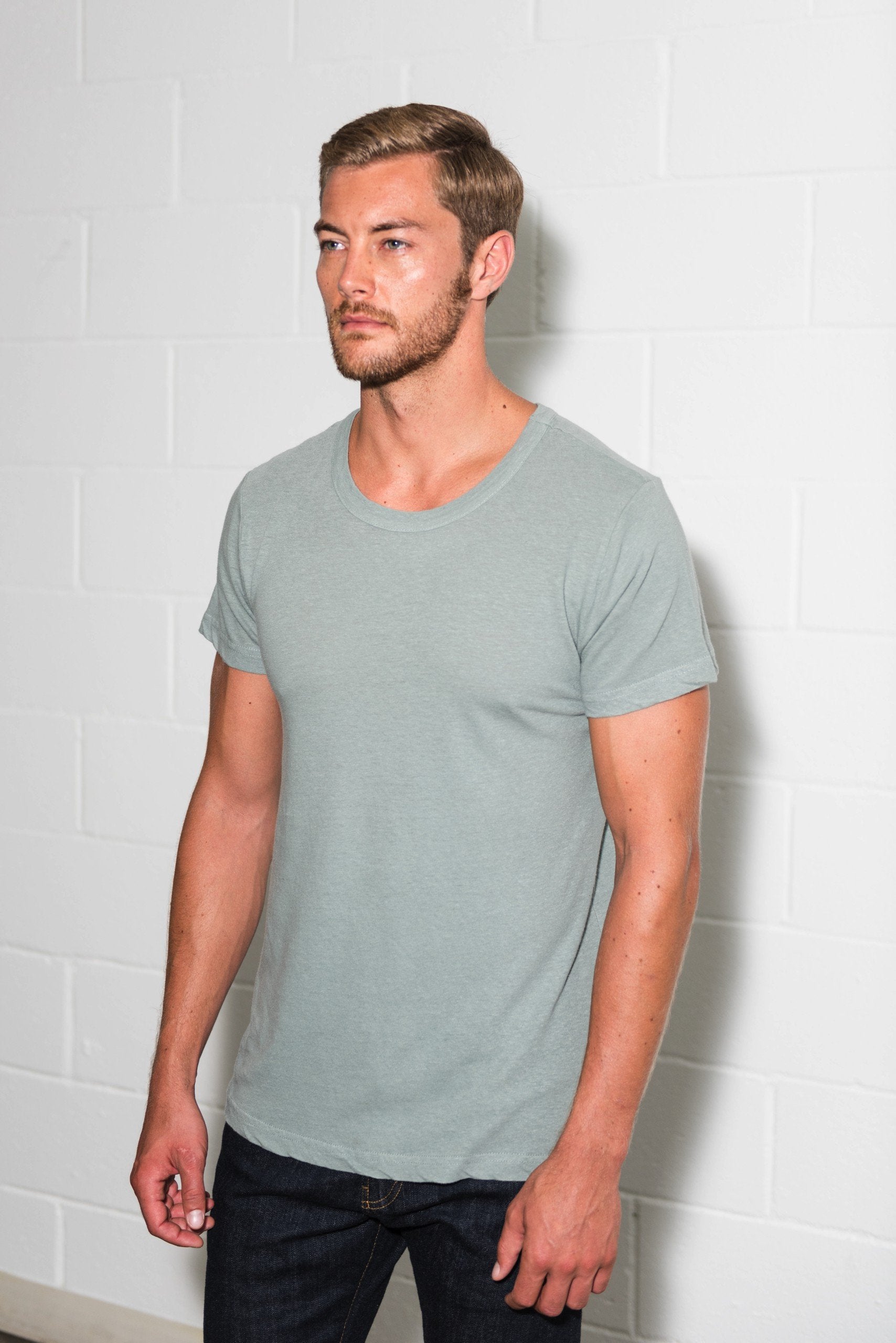 Men's Linen Blend Wide Neck Band Tee – Mika Jaymes